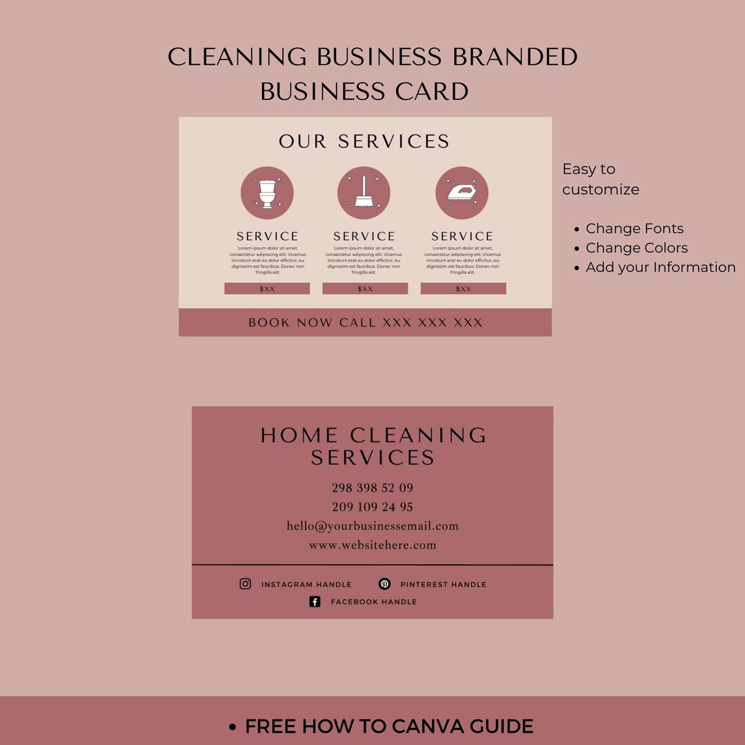 Cleaning Services Business Card INSTANT DOWNLOAD, Editable Canva ...
