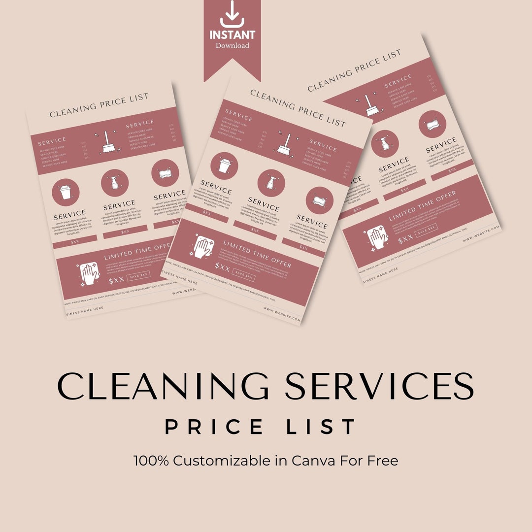 Cleaning Services Price List INSTANT DOWNLOAD, Pricing Guide for ...
