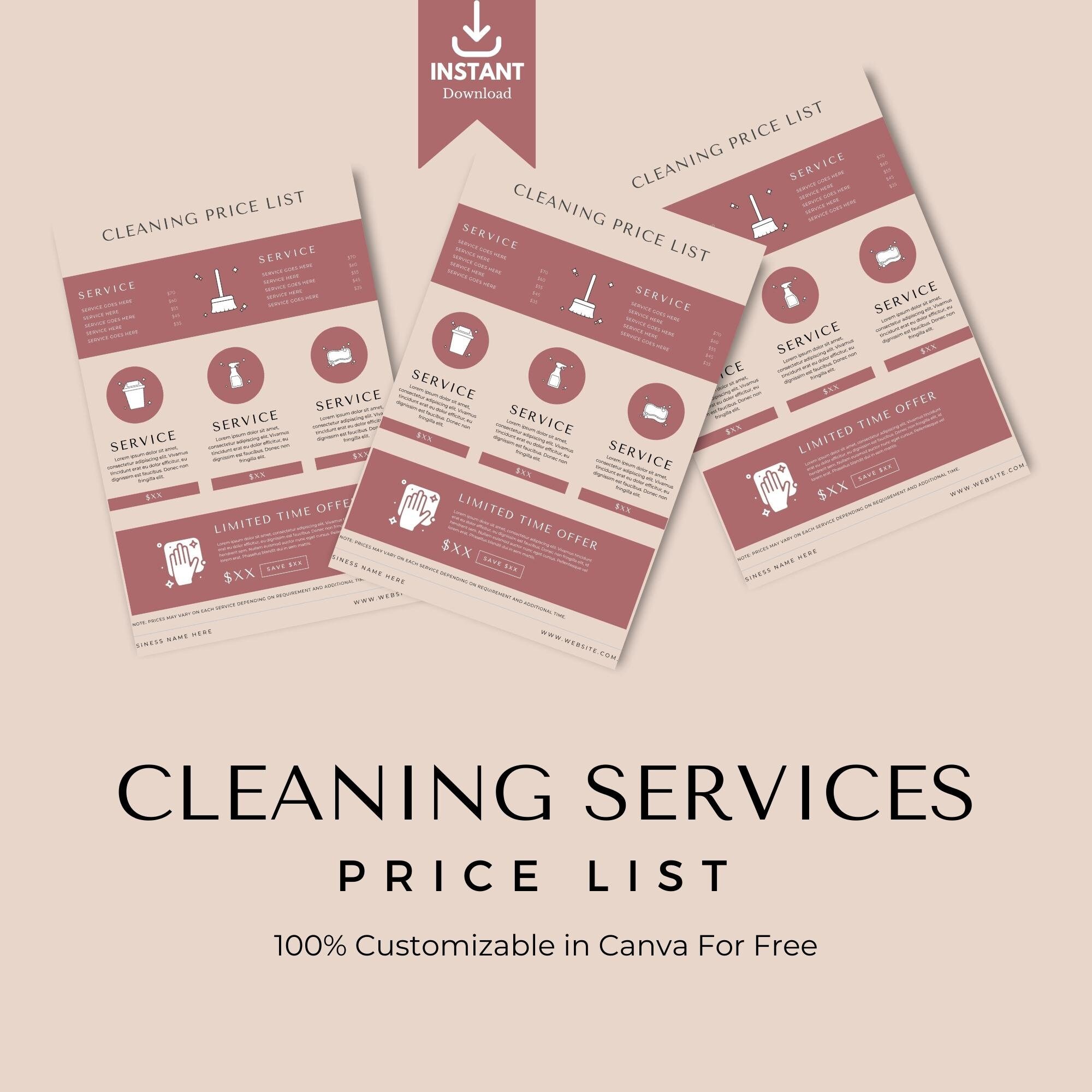 Cleaning Services Price List INSTANT DOWNLOAD, Pricing Guide for ...