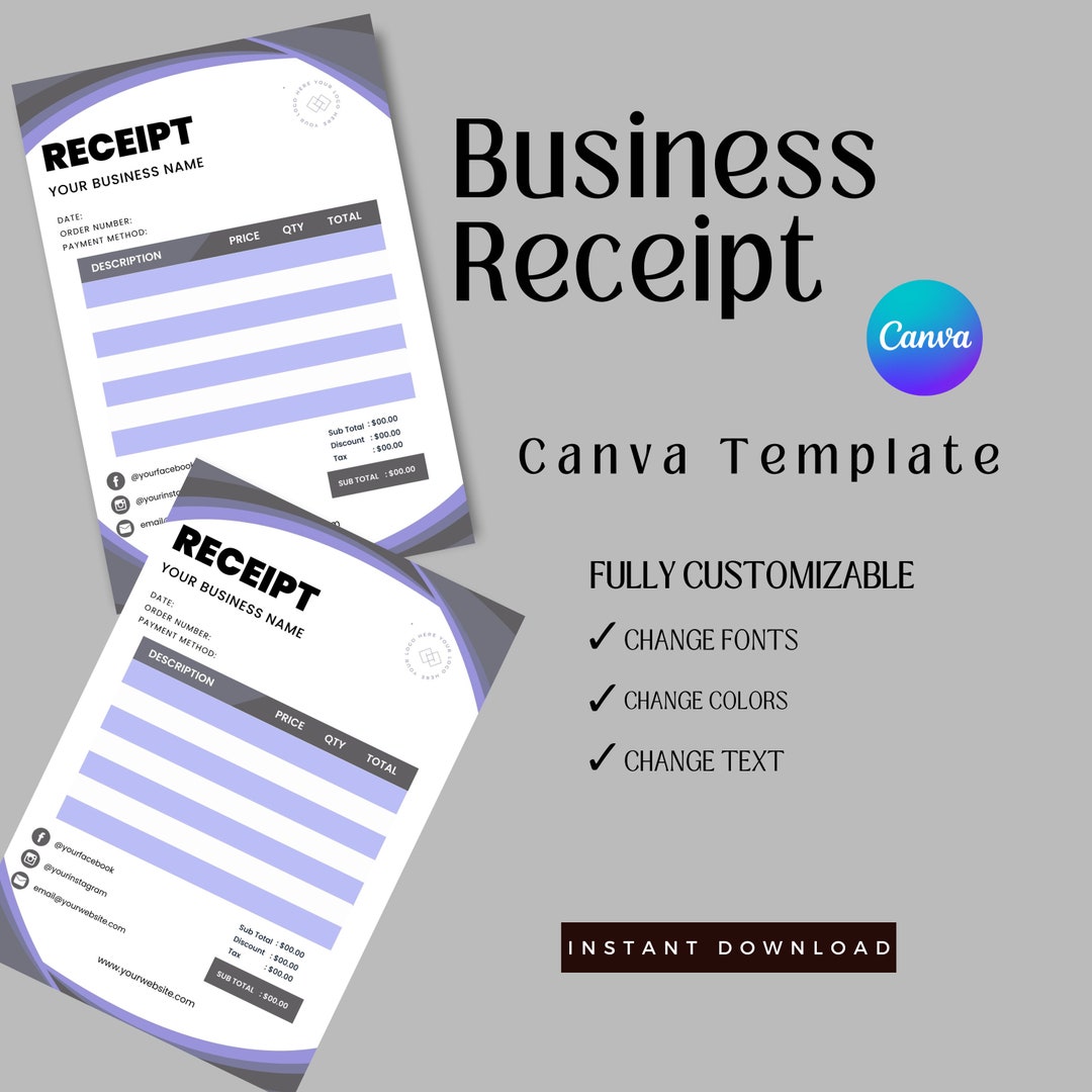 Small Business Receipt Template, INSTANT DOWNLOAD. Business Invoice ...