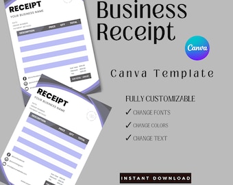 Small Business Receipt Template, INSTANT DOWNLOAD, Business Invoice ...