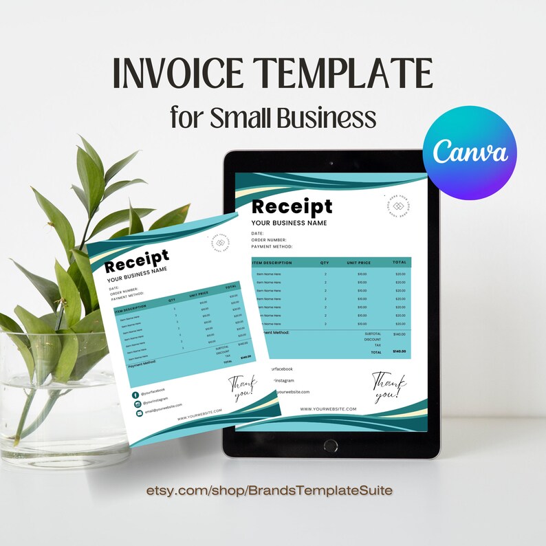 Small Business Receipt Template, INSTANT DOWNLOAD. Business Invoice ...
