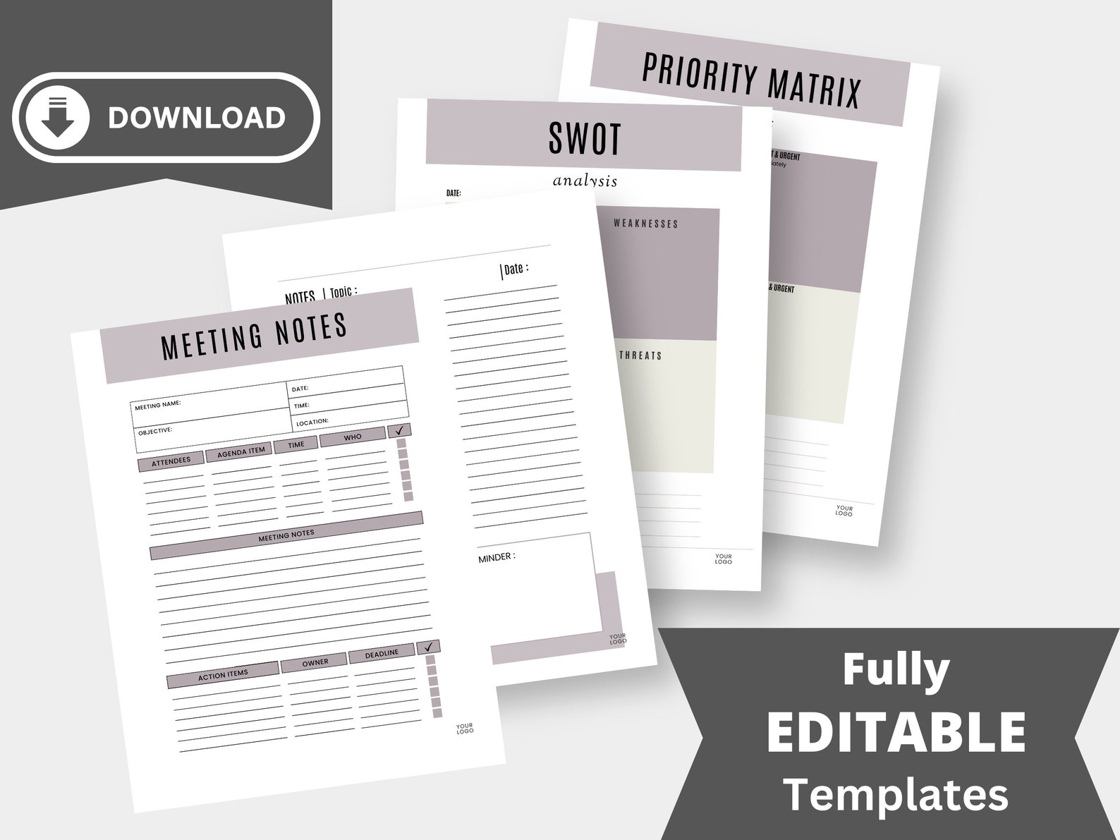 Meeting Minutes Canva Template, INSTANT DOWNLOAD, Meeting Agenda ...