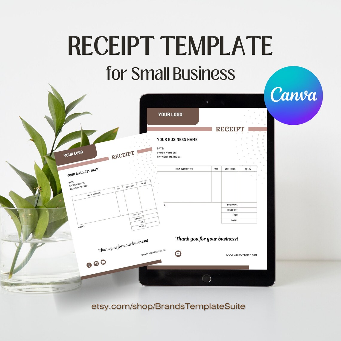 Small Business Receipt Template, INSTANT DOWNLOAD. Business Invoice ...