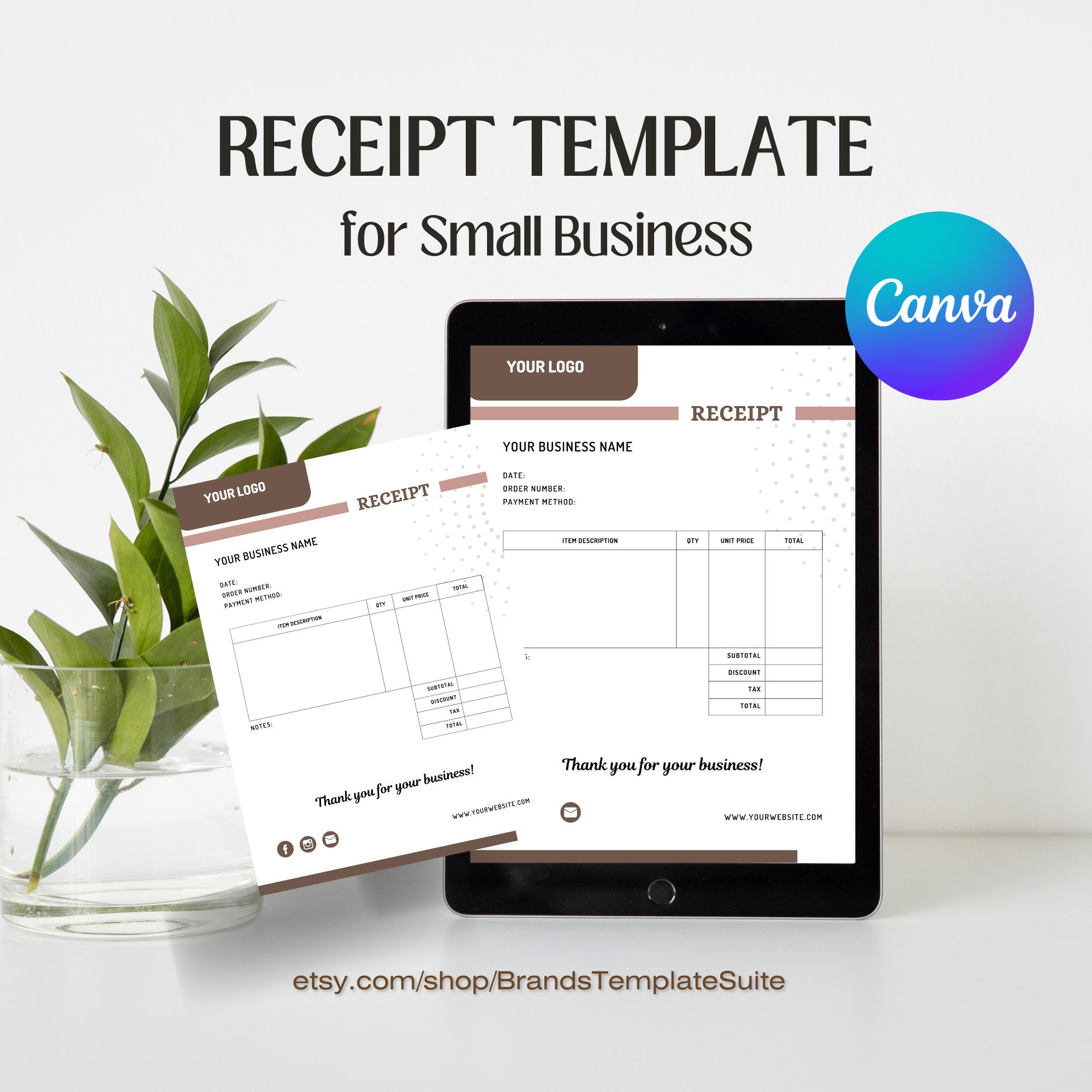 Small Business Receipt Template, INSTANT DOWNLOAD. Business Invoice ...