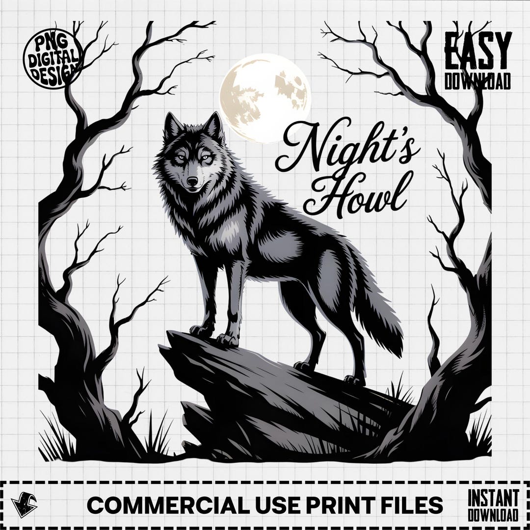 Howling Wolf Full Moon Digital Paper, Gothic Forest Junk Journal ...