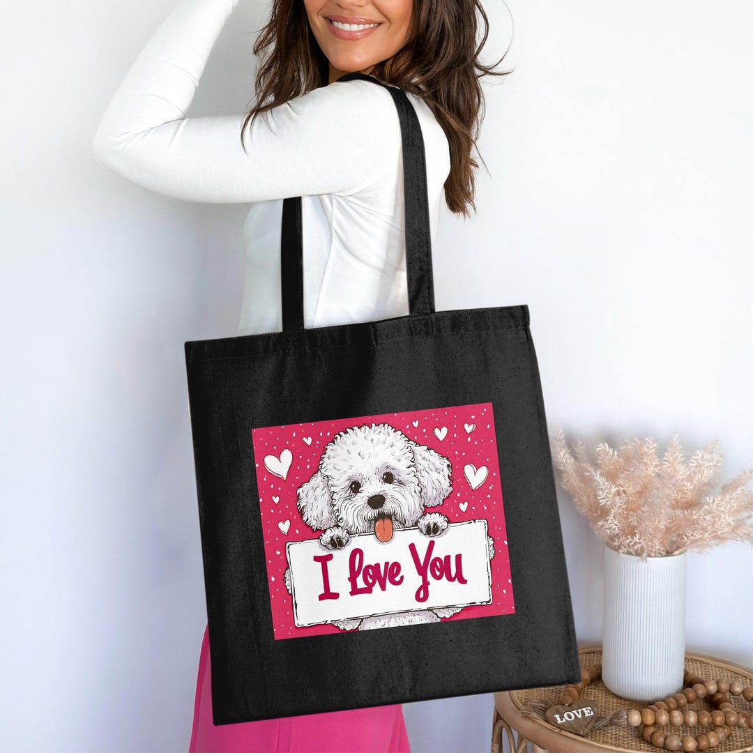 Cute Dog Tote Bag, I Love You Dog Lover Gift, Adorable Pet Carrier Bag ...