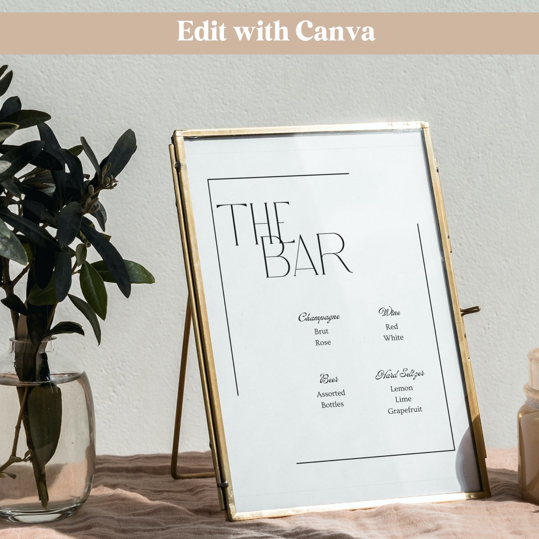 Bar Menu Sign the Bar Sign Printable Bar Menu Template - Etsy