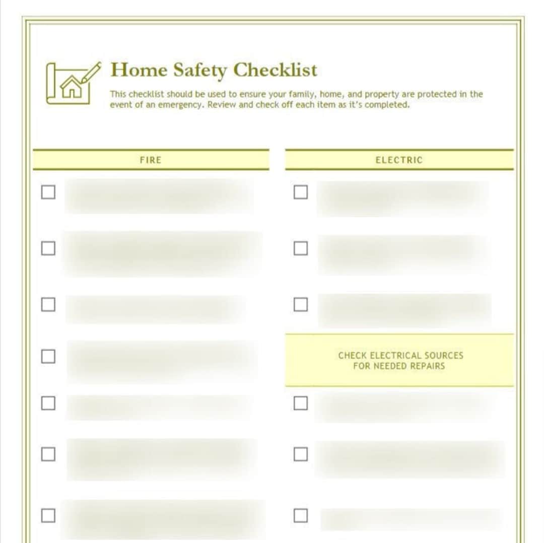 Home Safety Checklist (yellow) - Etsy