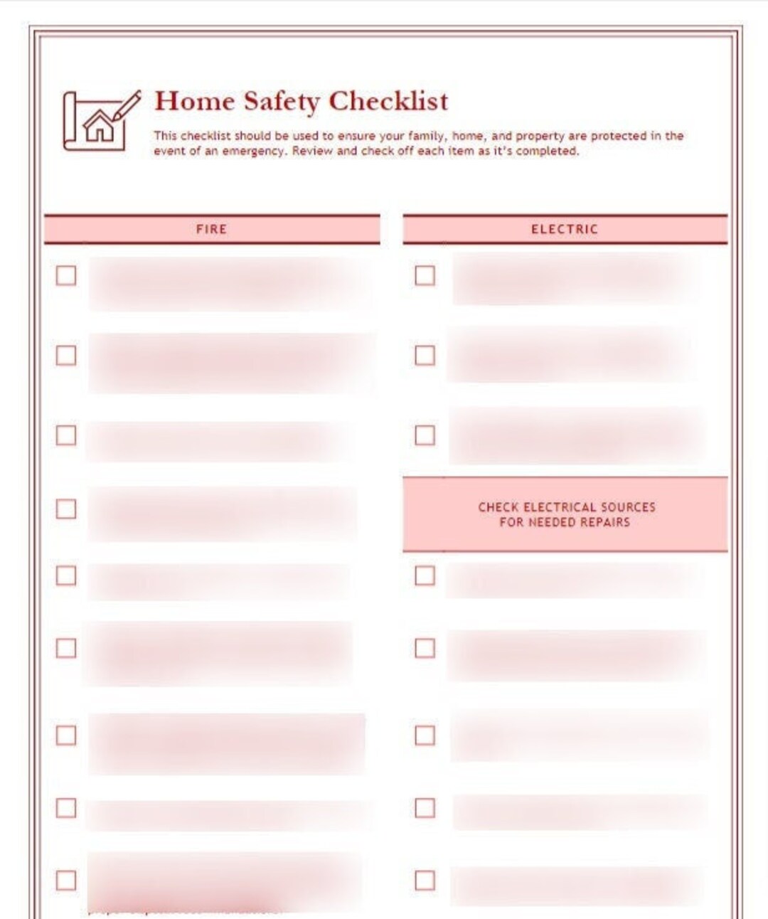 Home Safety Checklist (red) - Etsy