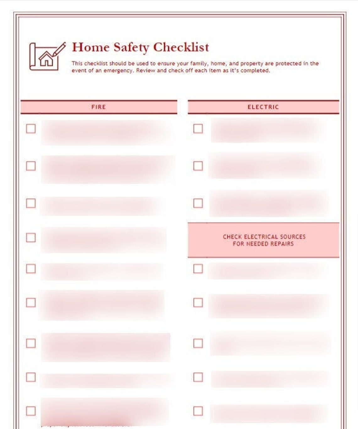Home Safety Checklist (red) - Etsy