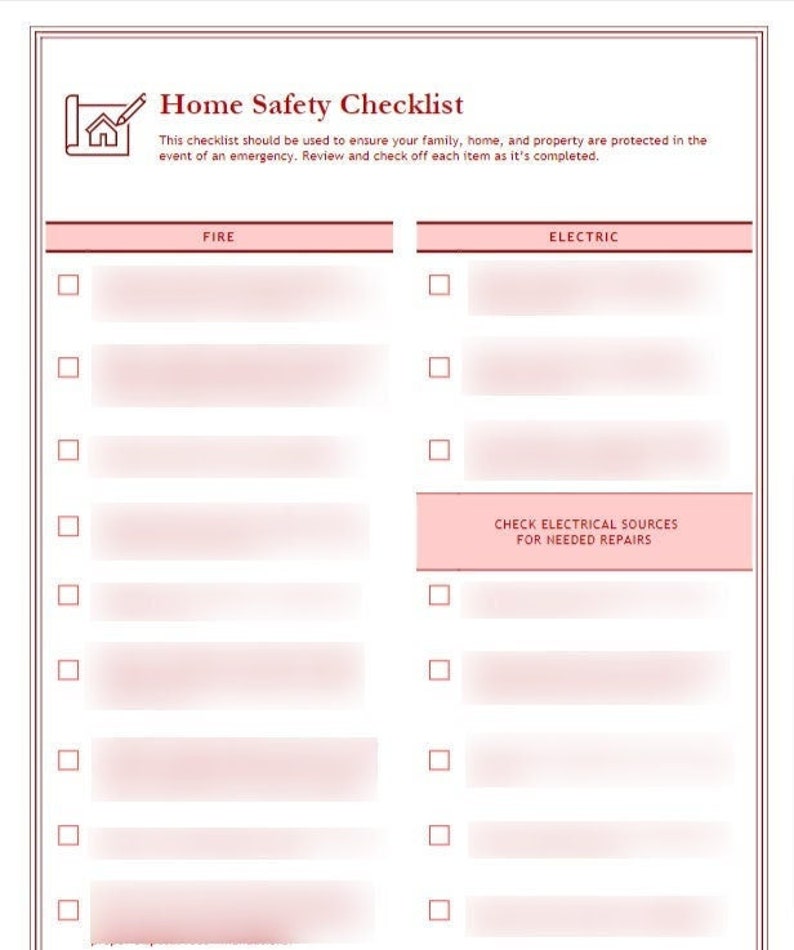 Home Safety Checklist (red) - Etsy