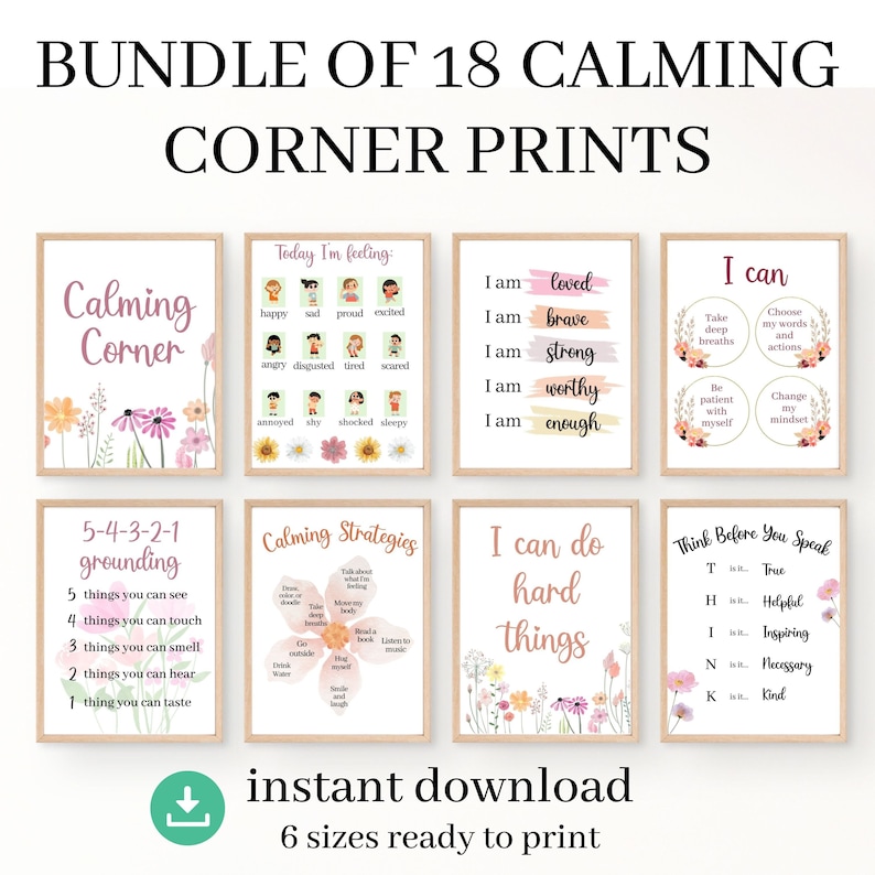 Preschool Classroom Posters Calm Down Corner Floral Wall Art for Calm ...