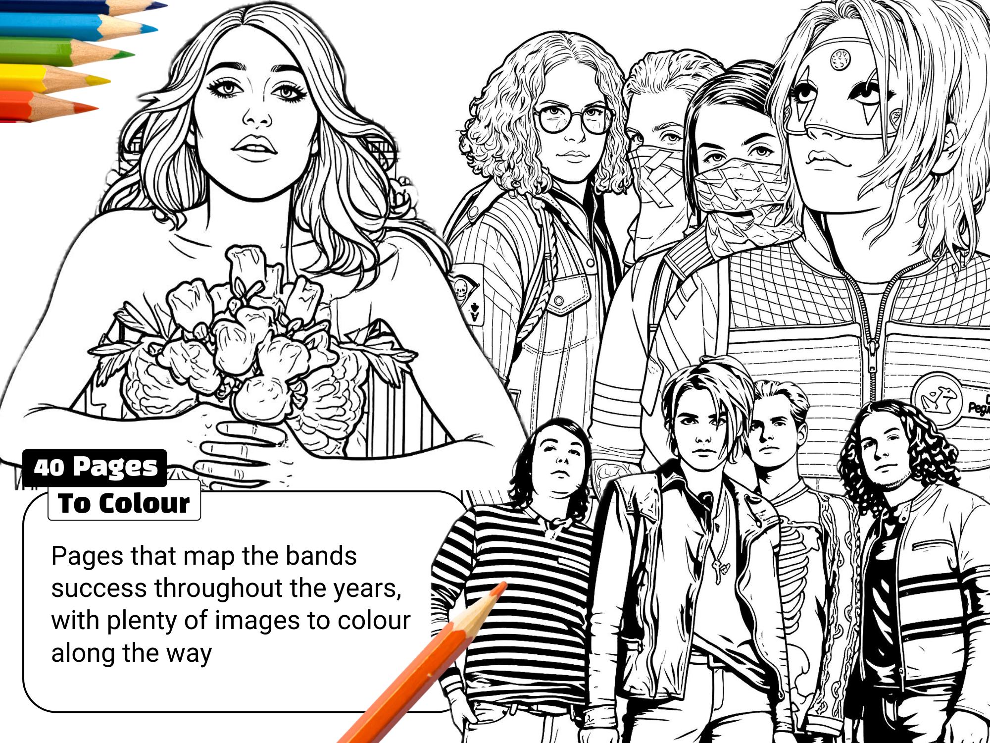 My Chemical Romance Inspired Colouring Book, Gerard Way, Mikey Way, Ray ...