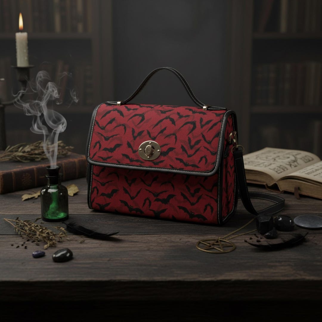 Gothic Purse -bat Print Satchel-vegan Leather Gothic Bag-vampire ...