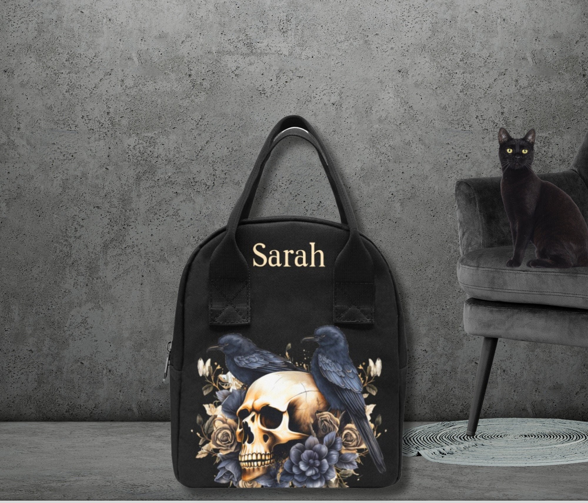 Personalised Goth Lunch Bag-gothic Skulls Lunch Box-lunch Bag Insulated ...