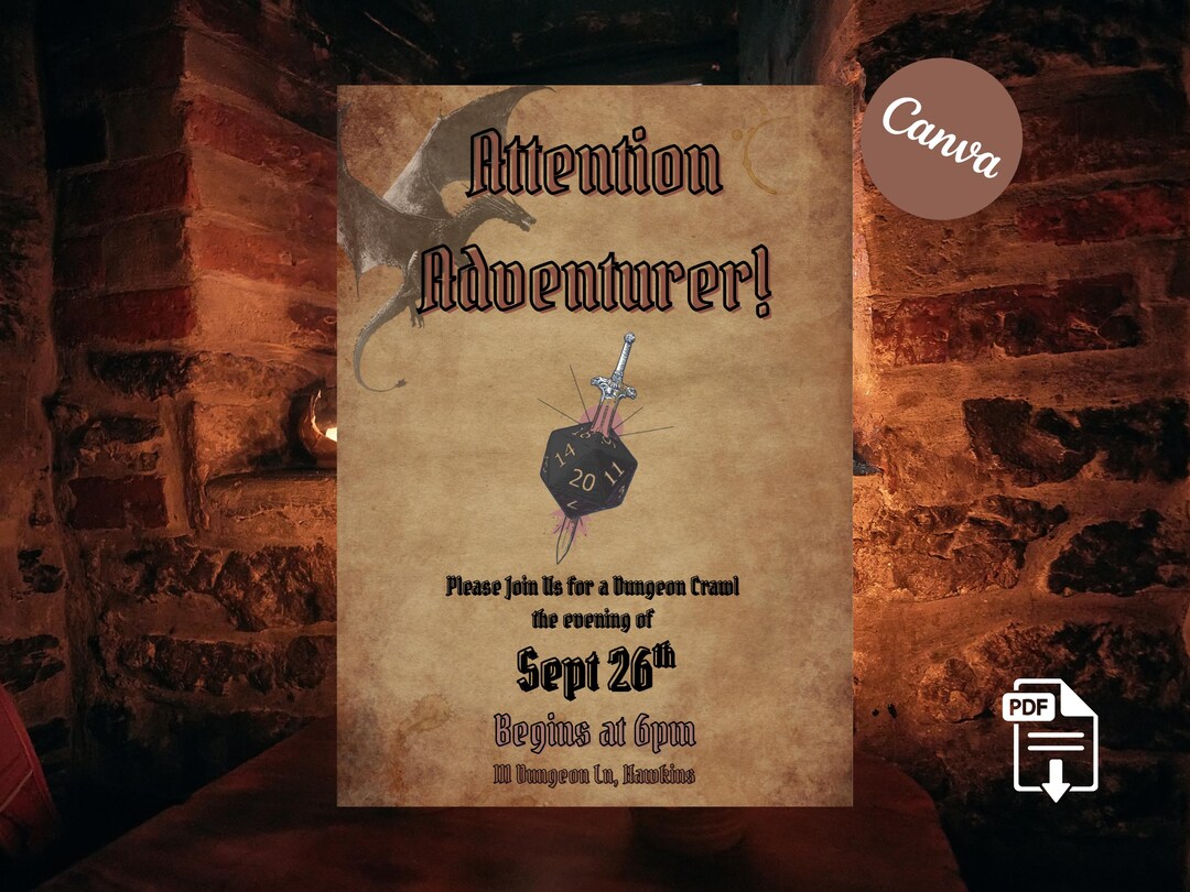 Dnd Invitation Flyer | Editable RPG Party Invite (PDF Download, Canva ...