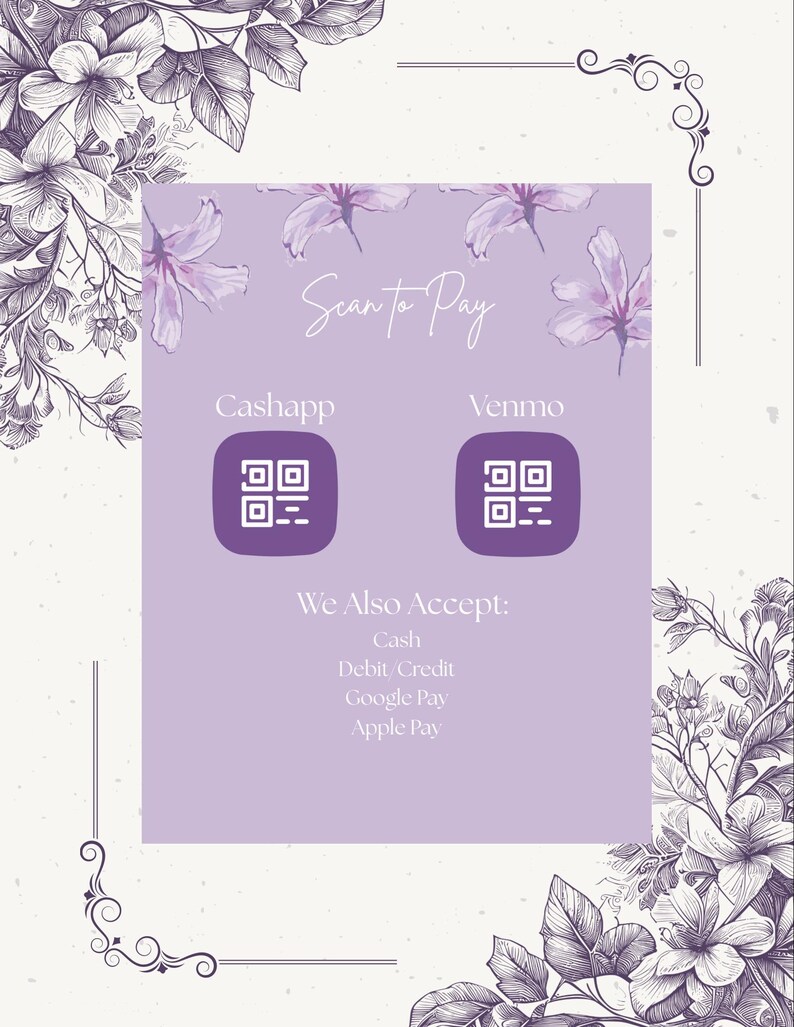Editable Salon Price List Payment Sign | Floral Purple Services Menu ...