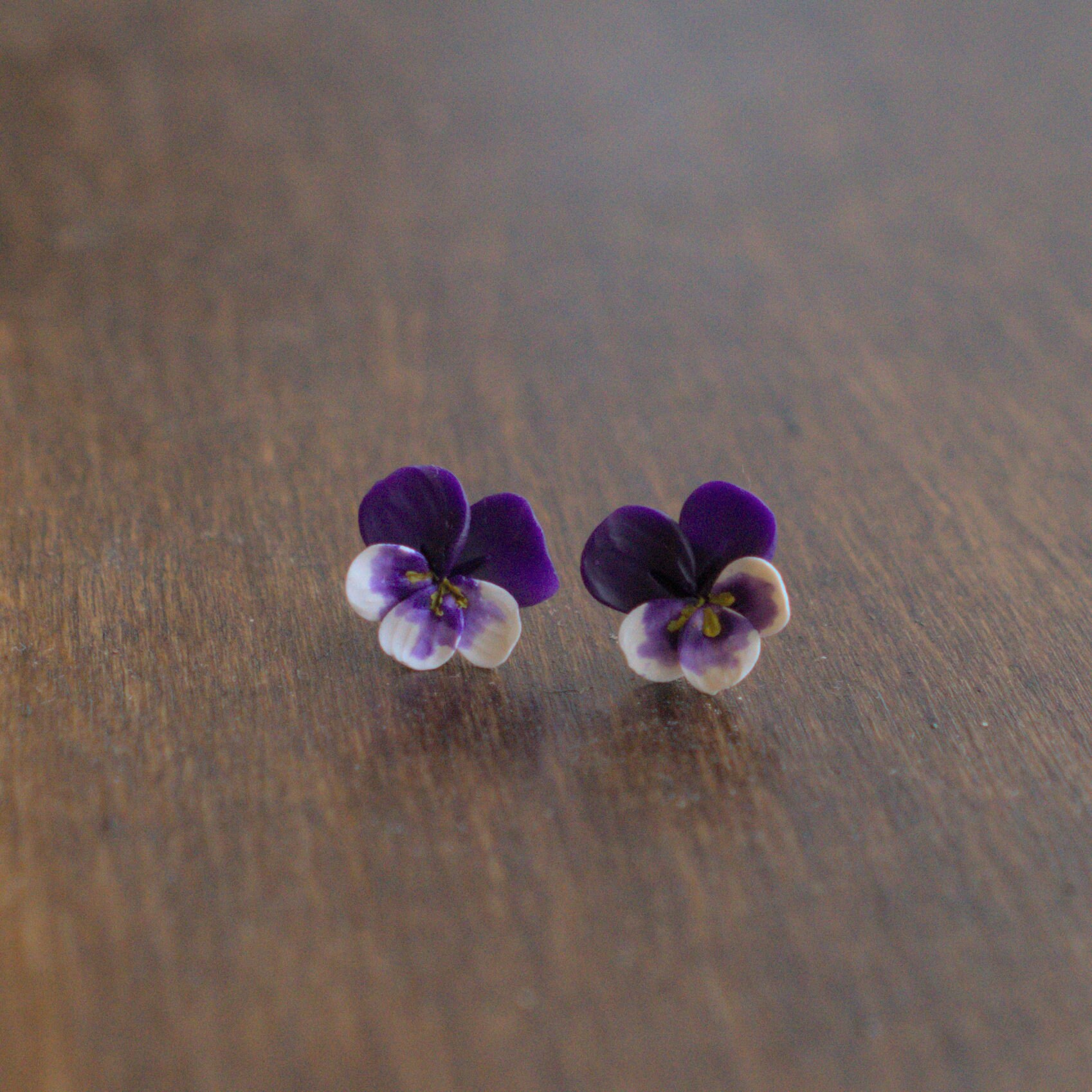 Purple Pansy Studs Polymer Clay Floral Earrings Perfect Gift - Etsy