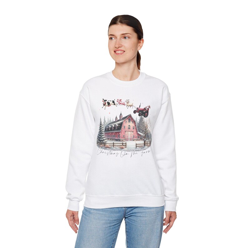 Christmas on the Farm Sweatshirt, Santa Tractor Cow Pig Goat, Country ...