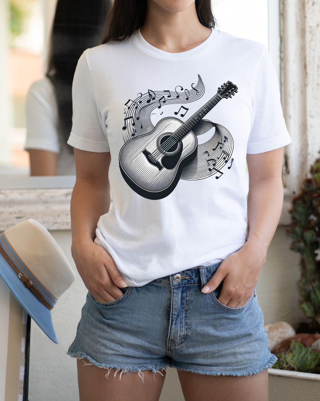 Acoustic Guitar With Musical Notes T-shirt | Musician Tee, 8 Colors - Etsy