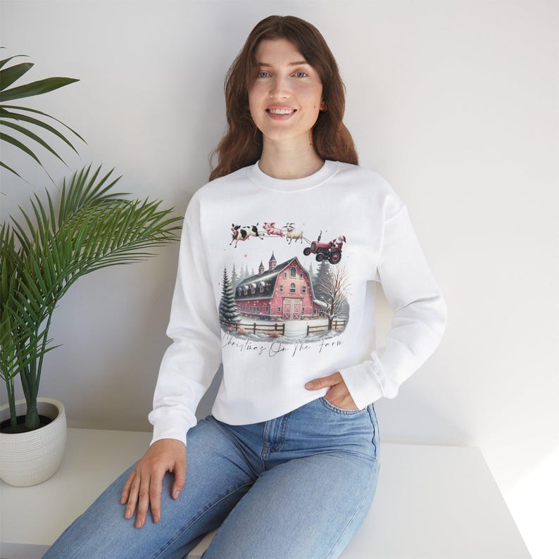 Christmas on the Farm Sweatshirt, Santa Tractor Cow Pig Goat, Country ...