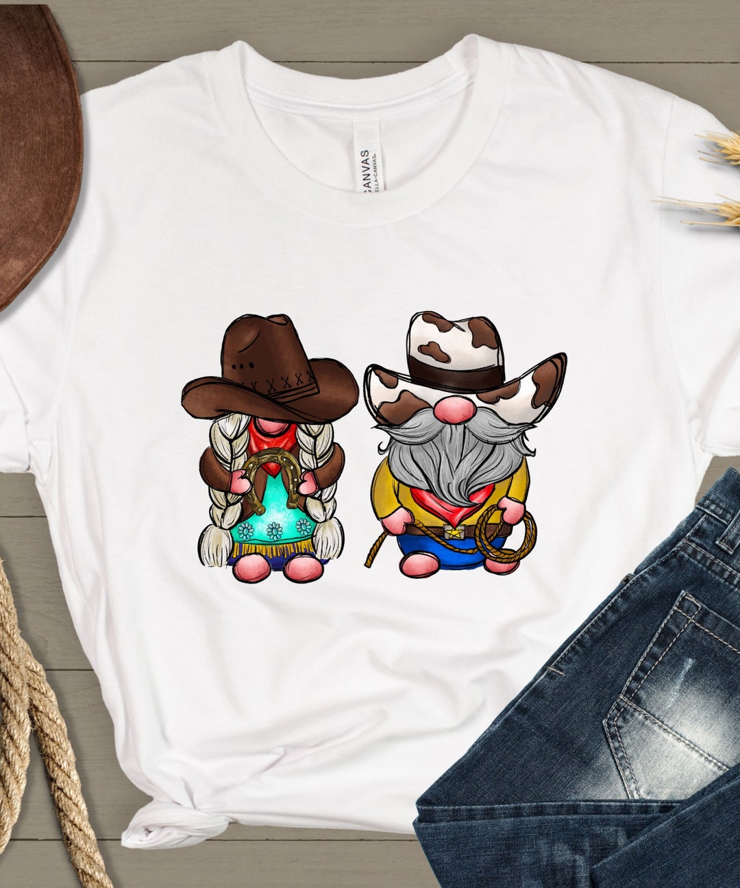 Cowgirl and Cowboy Gnomes, Cowgirl Tshirt, Cowboy Tshirt, Fun Tshirt ...