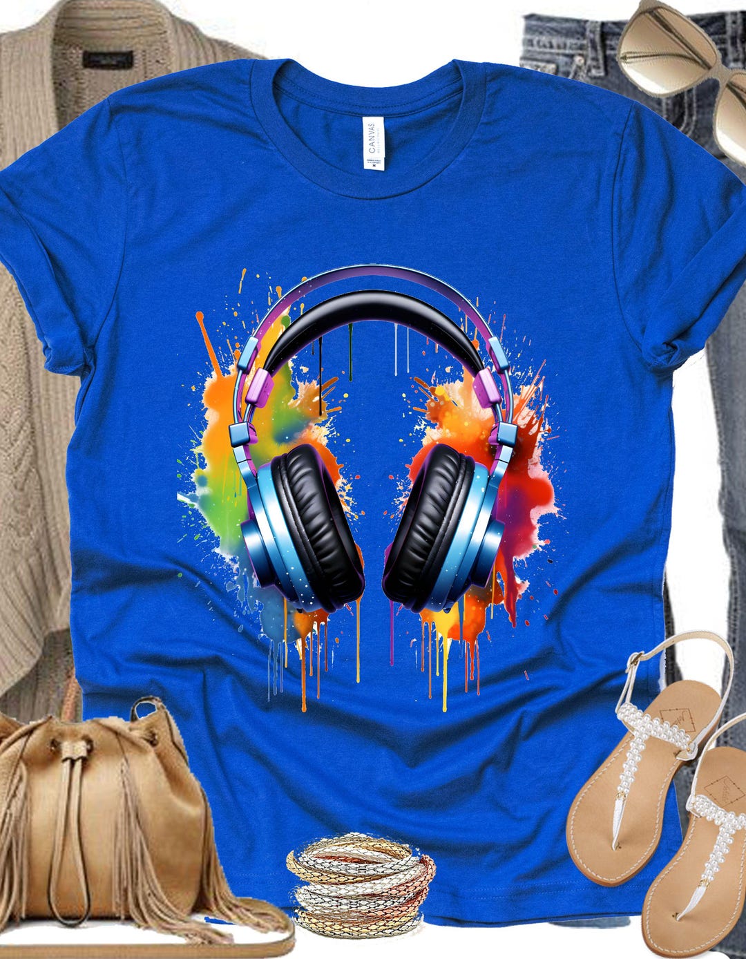 Colorful Music Headphones Tee - Unisex Jersey Short Sleeve T-shirt ...