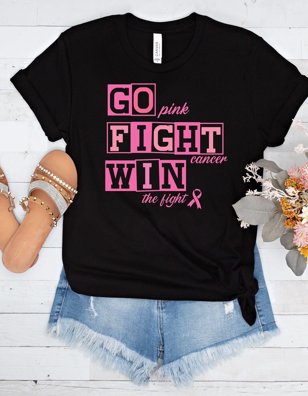 Go Pink Fight Cancer Win the Fight, Breast Cancer Awareness Tshirt ...