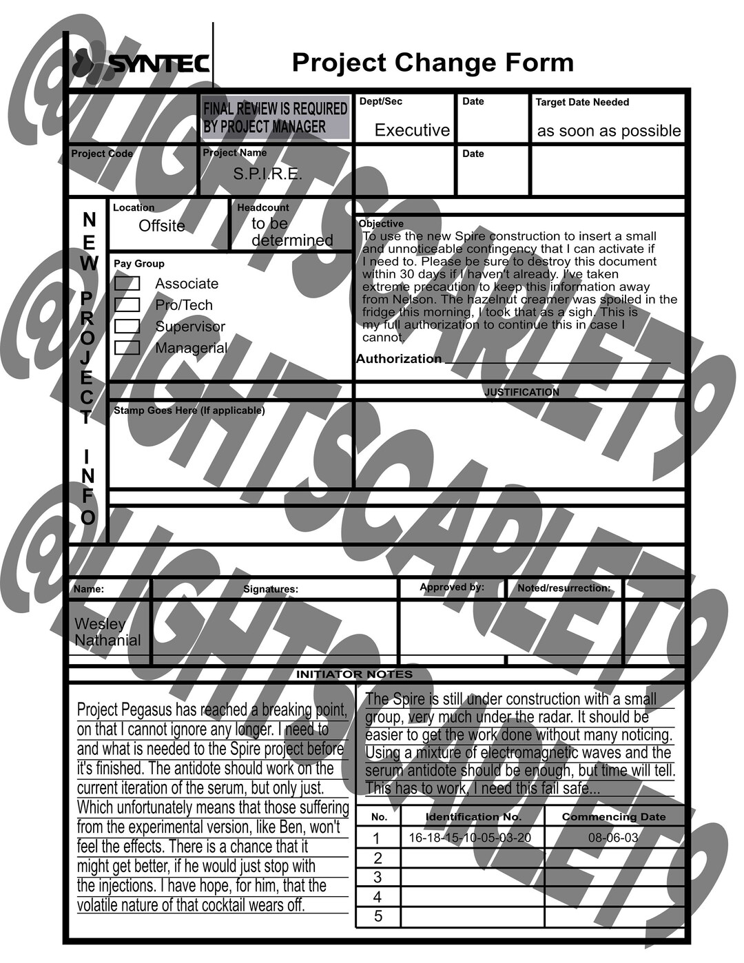 Project 863 Wes' New Project Change Form - Etsy