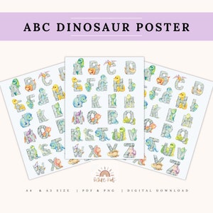 Dinosaur Alphabet Poster Kids Room Decor Nursery Decor Digital Download ...