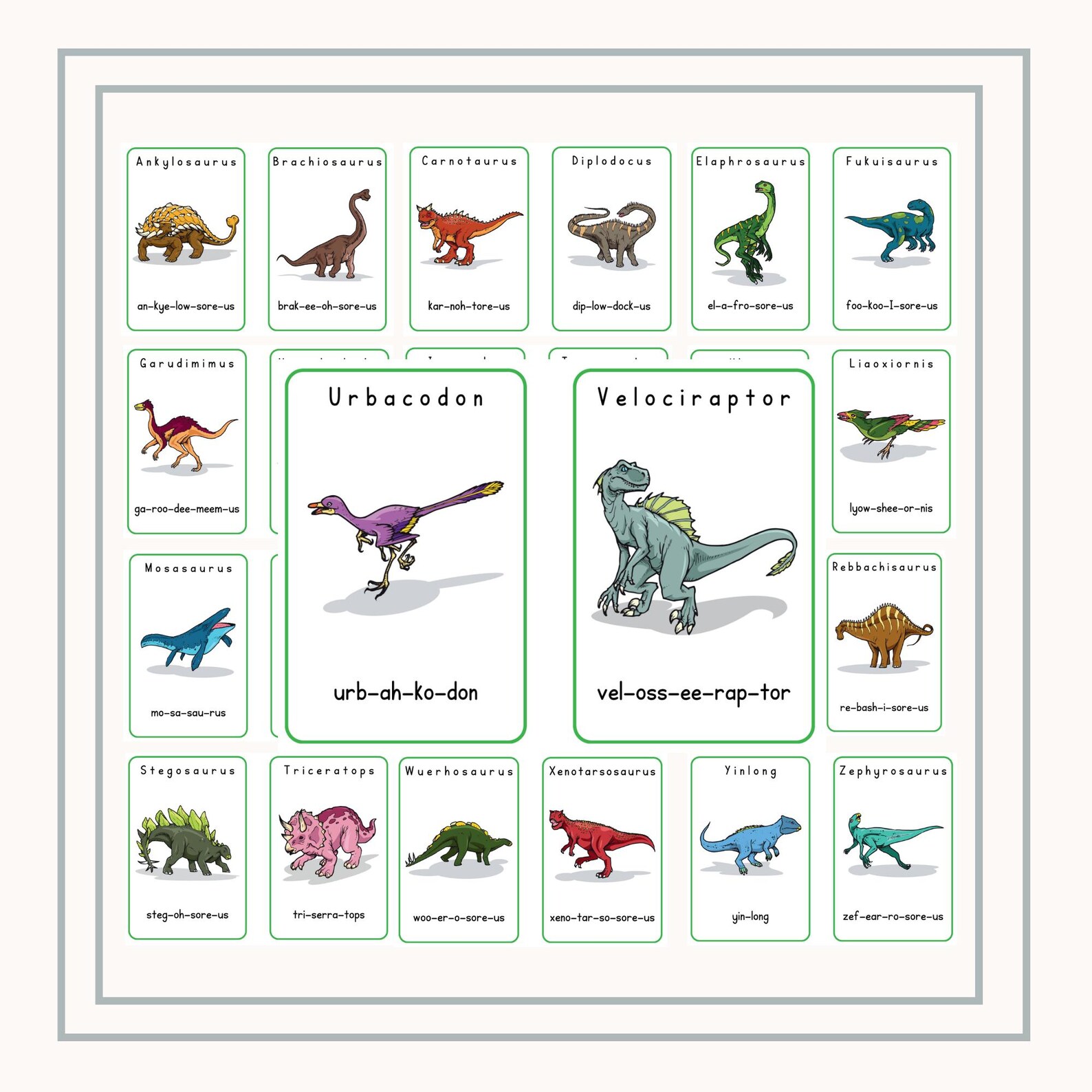 Dinosaur Alphabet Flashcard ABC Printable Flash Cards With Phonetic ...