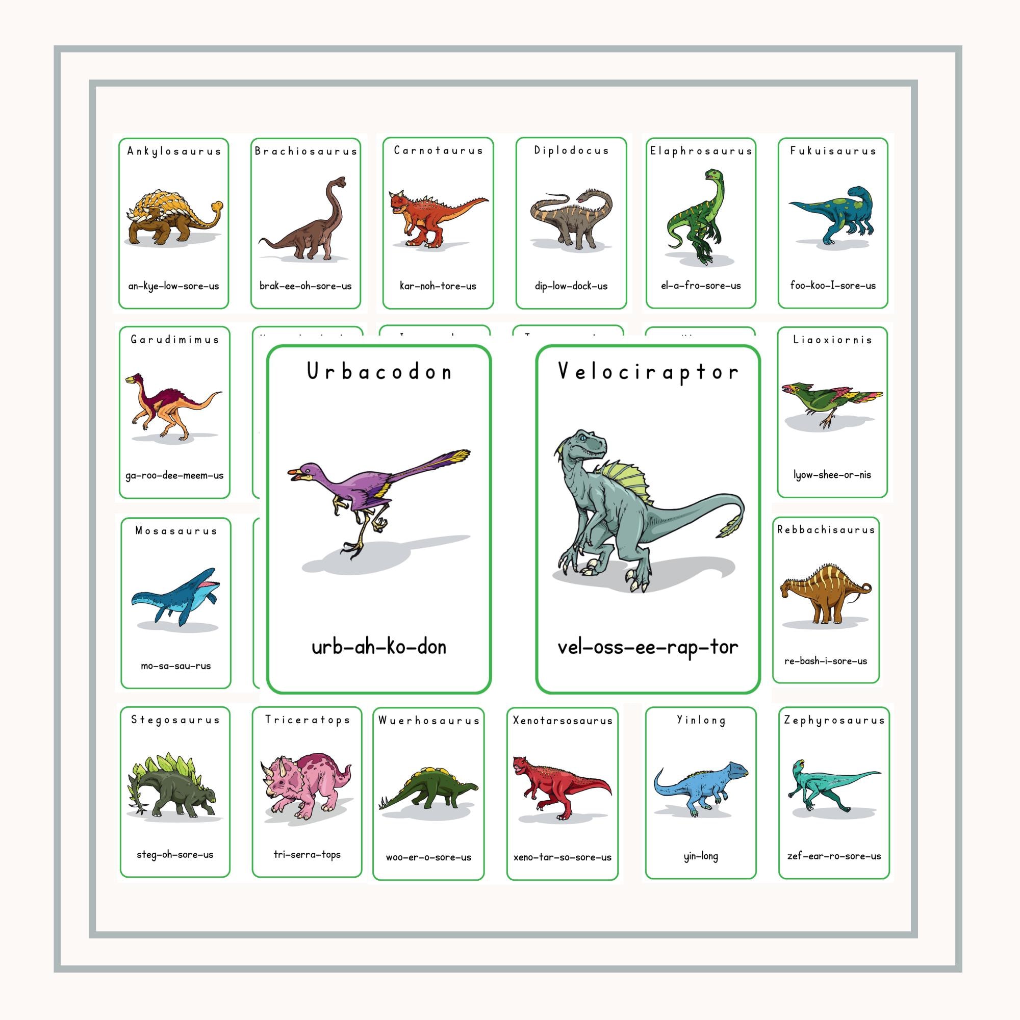 Dinosaur Alphabet Flashcard ABC Printable Flash Cards With Phonetic ...