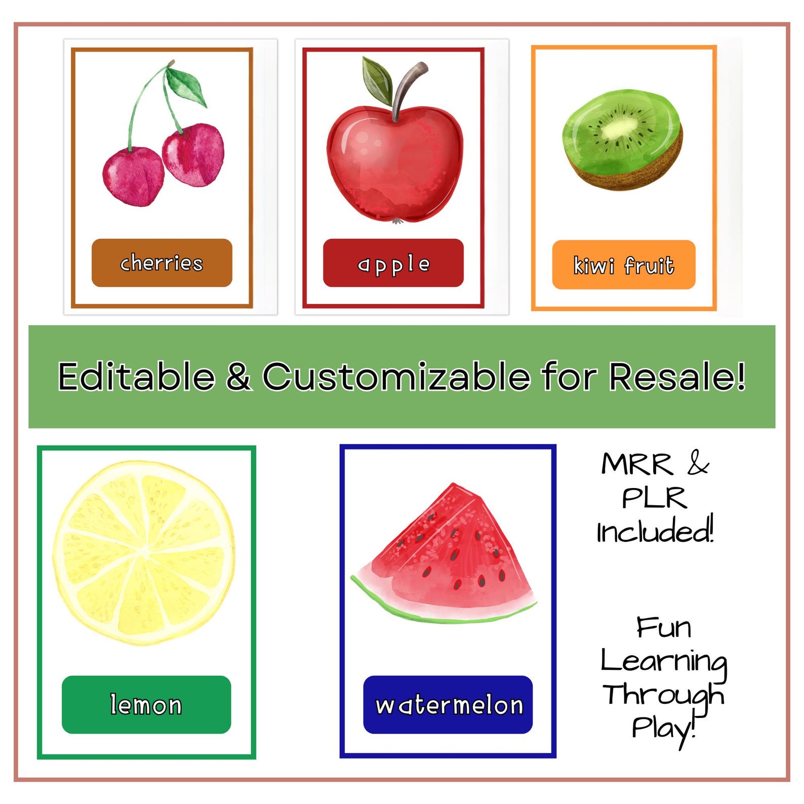 Fruit Flash Cards: Toddler Learning Cards With Resell Rights (digital ...