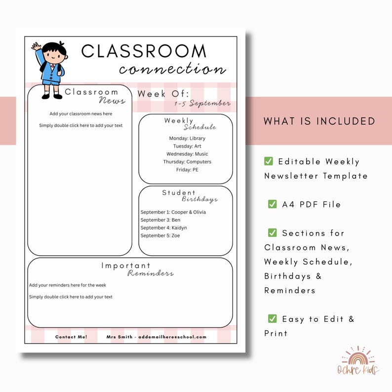 Editable Classroom Newsletter Template | Weekly Teacher Parent ...