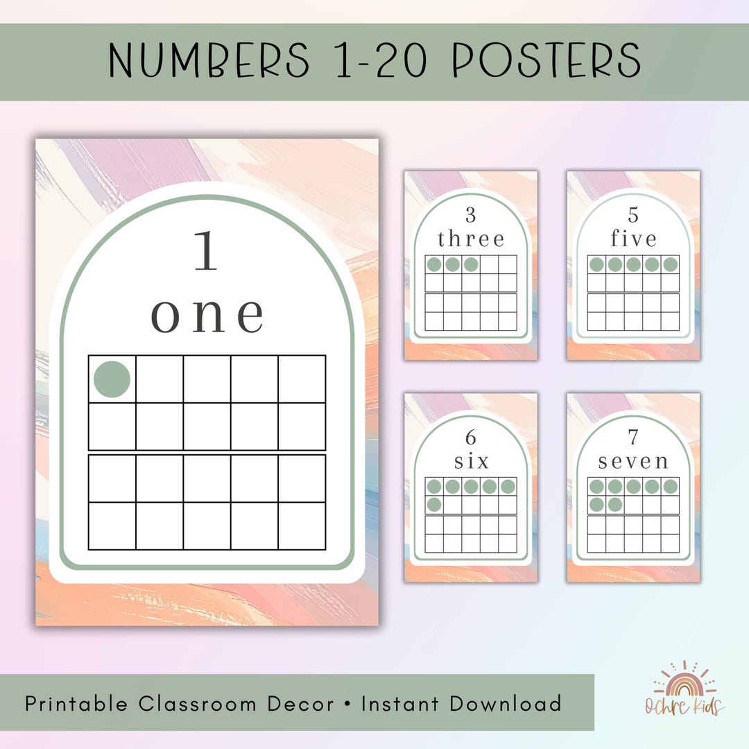 Number Poster Classroom Decor Pastel Rainbow Ten Frame Math Posters ...