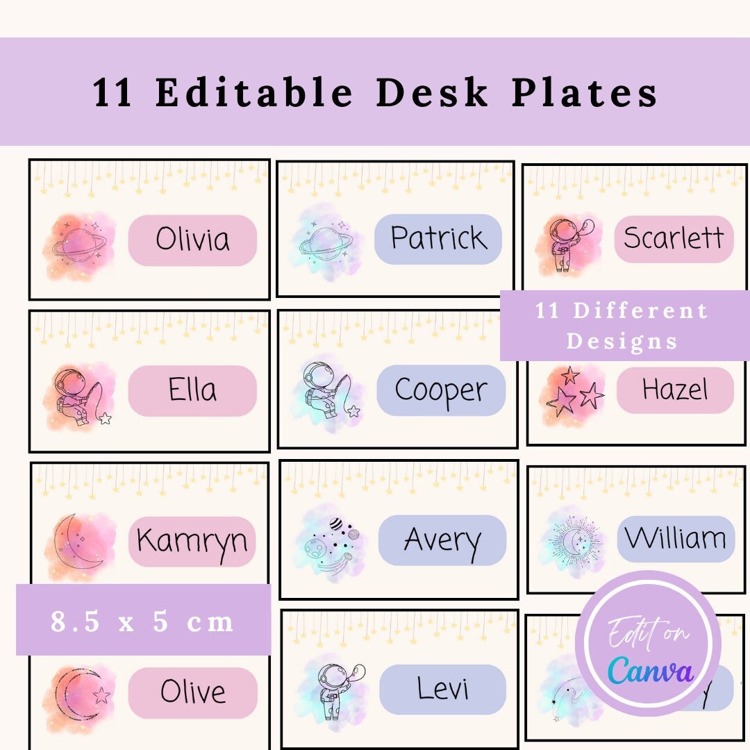 Space Editable Desk Plates Student Desk Plates Editable - Etsy Australia