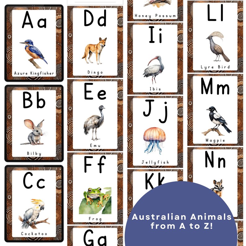 Australian Animal ABC Cards: Dot Painting Flashcards (digital Download ...