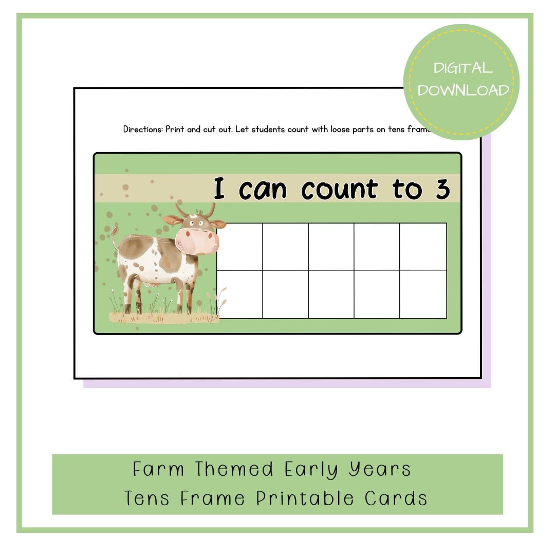 Farm Animal Ten Frame Math Cards | Counting 1-10 Printable | Preschool ...