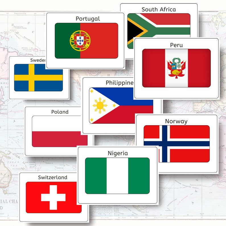 Flags of the World Flashcards: Geography Learning Aid (PDF Download A4 ...