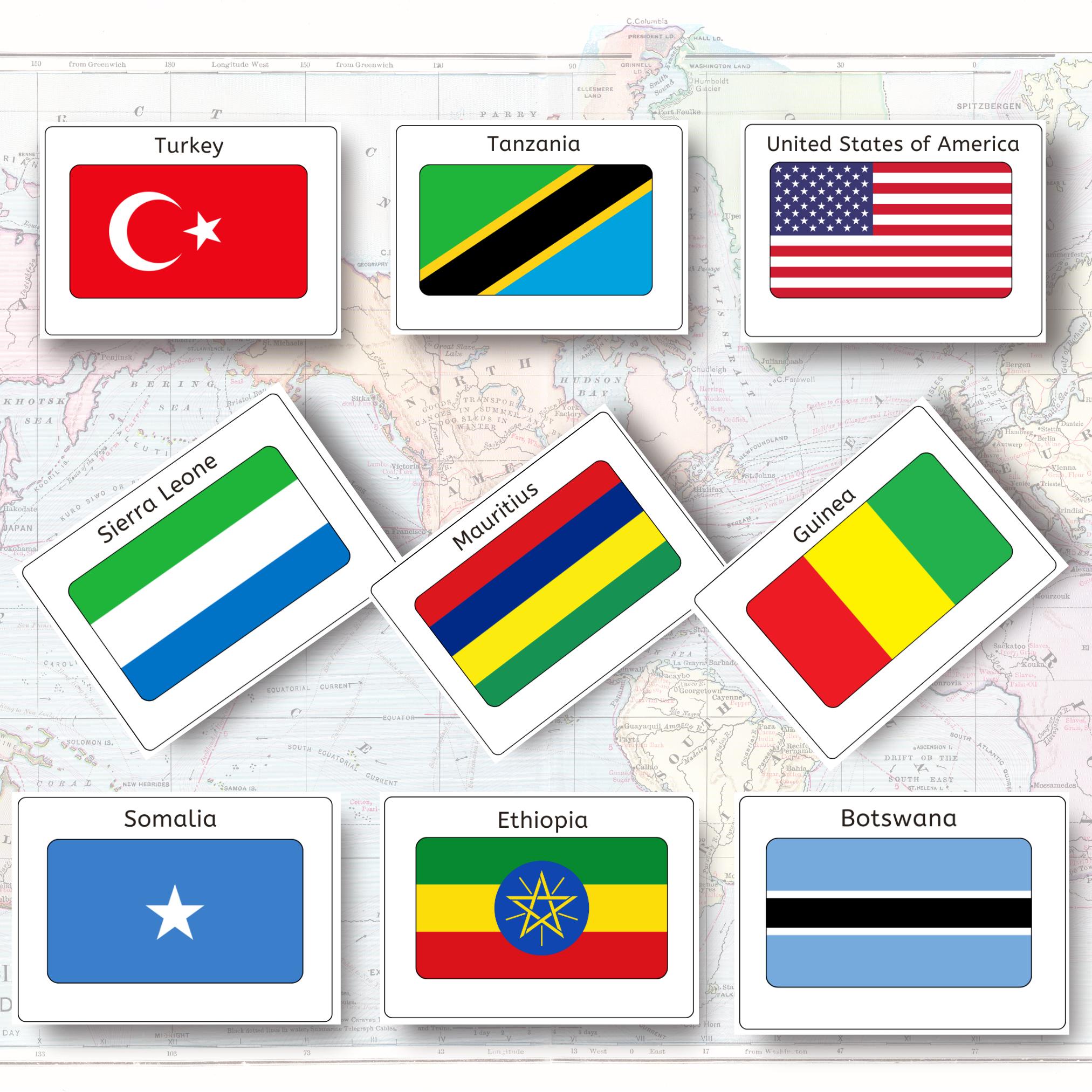 Flags of the World Flashcards: Geography Learning Aid (PDF Download A4 ...