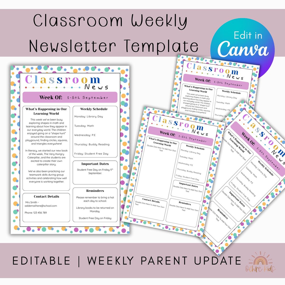 Class Newsletter Template Editable Weekly School Newsletter Canva ...