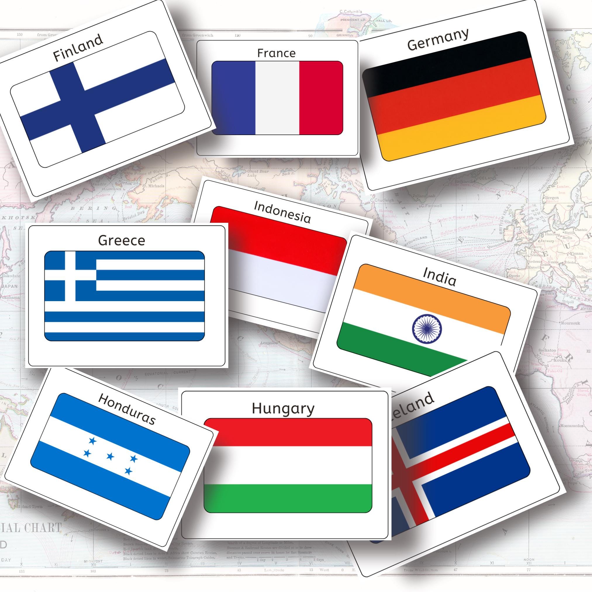 Flags of the World Flashcards: Geography Learning Aid (PDF Download A4 ...