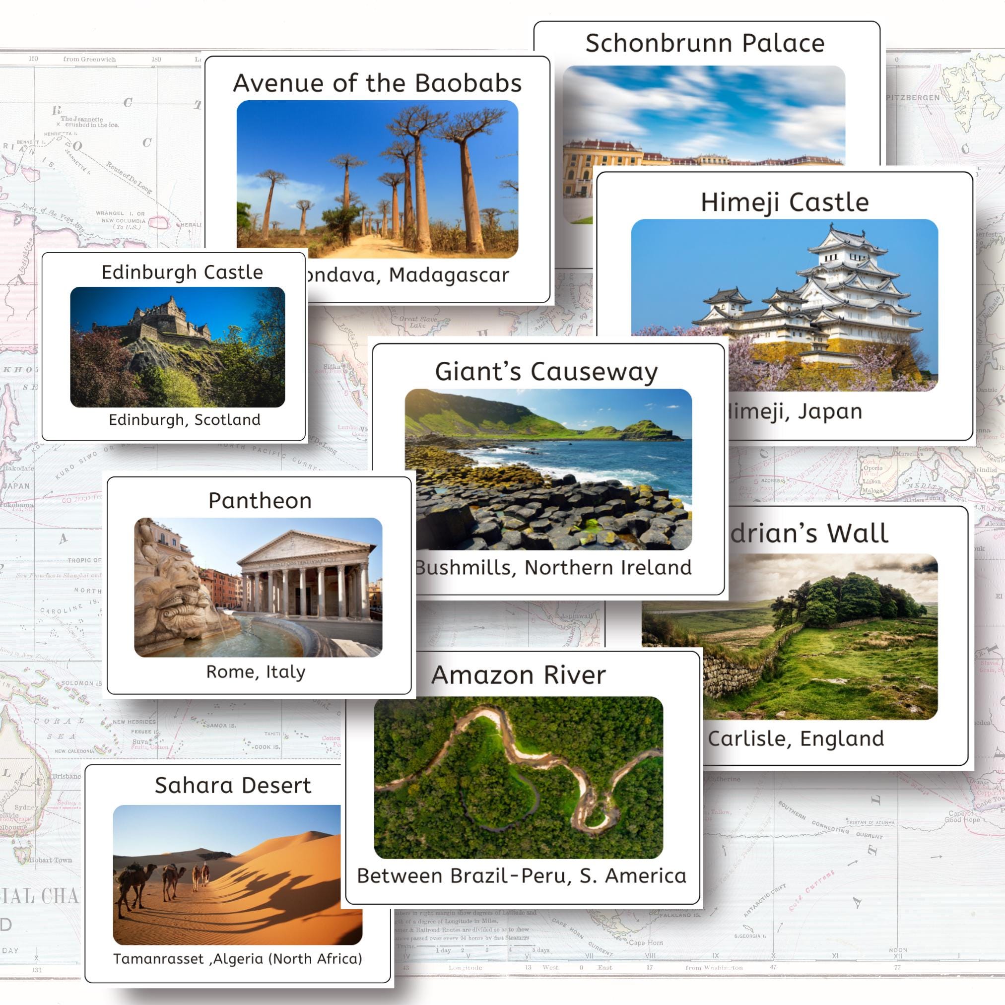 Landmark Flashcards: Geography Learning Aid for Kids (PDF Download A4 ...