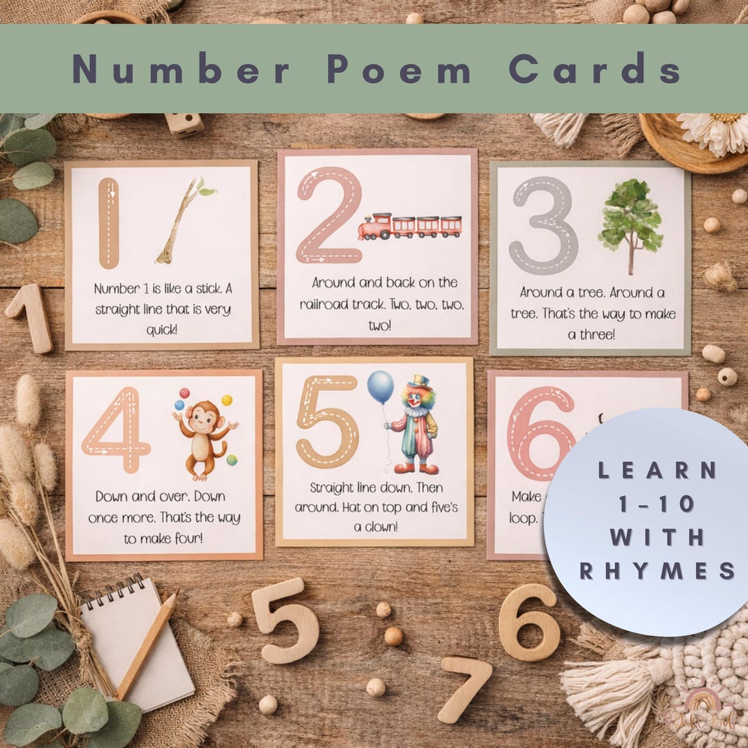 Number Formation Poem Cards for Preschool Homeschooling Learning ...