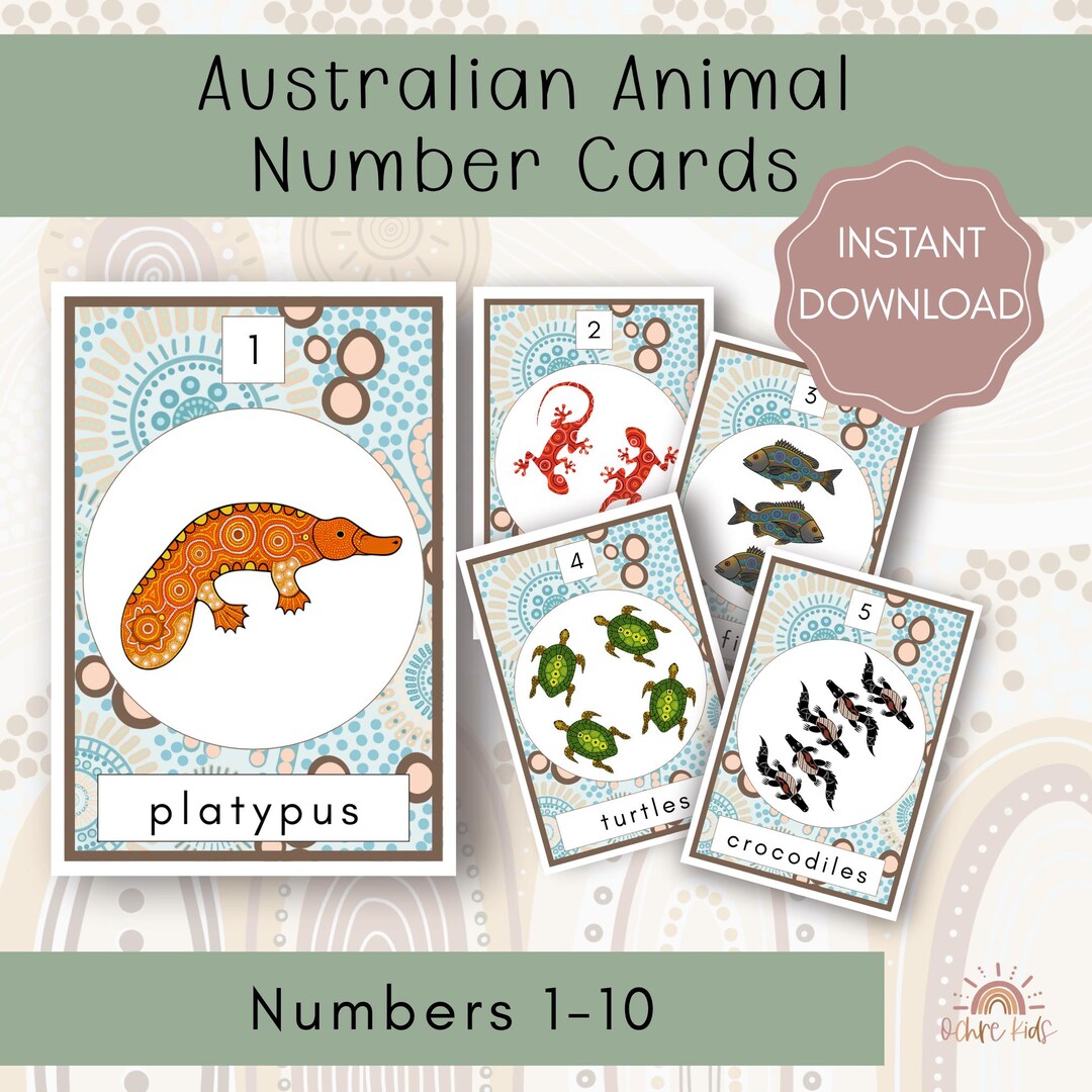 Australian Animal Number Cards | Dot Painting Indigenous Style Art ...