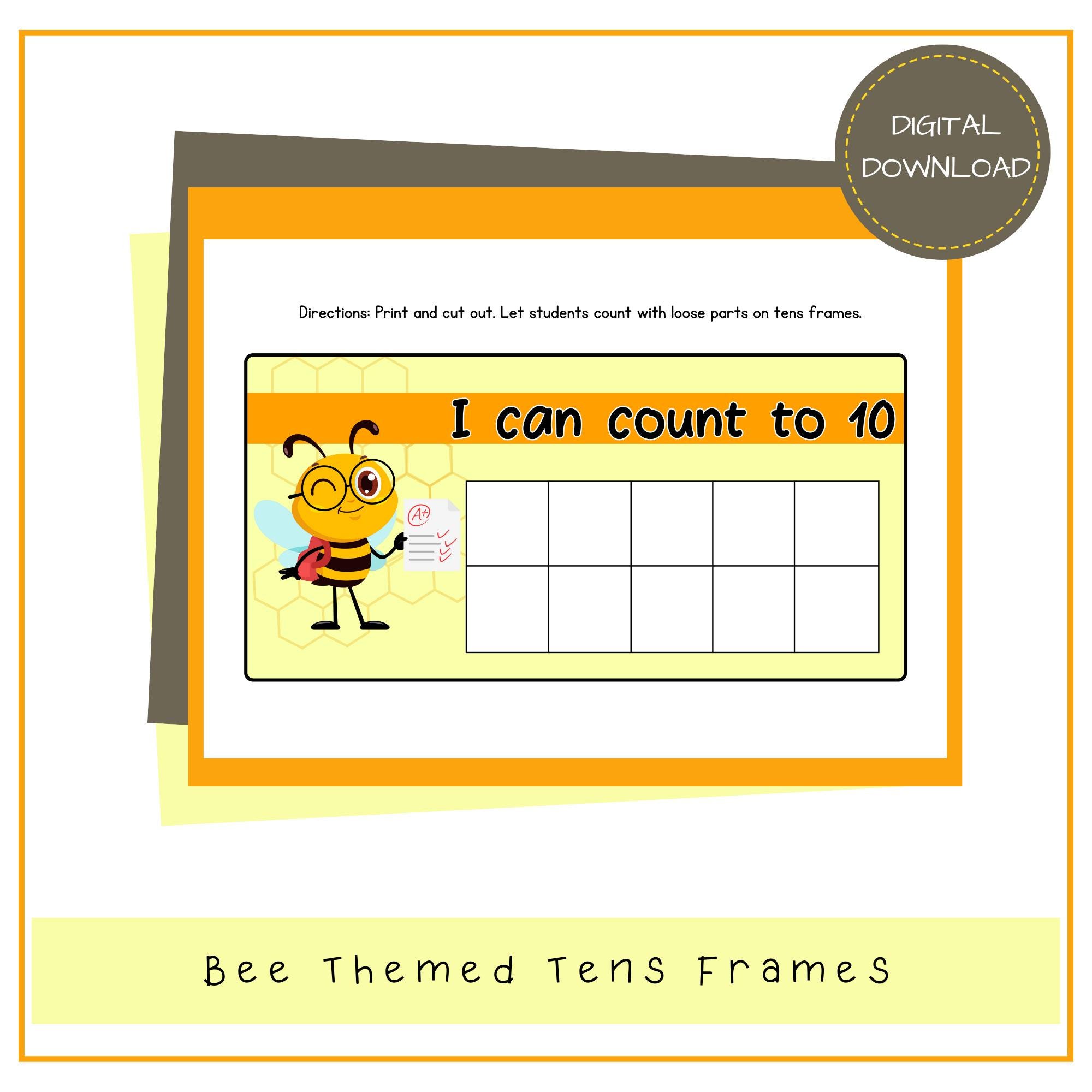 Bee Themed Early Years Tens Frame Printable Math Cards, Number Sense ...