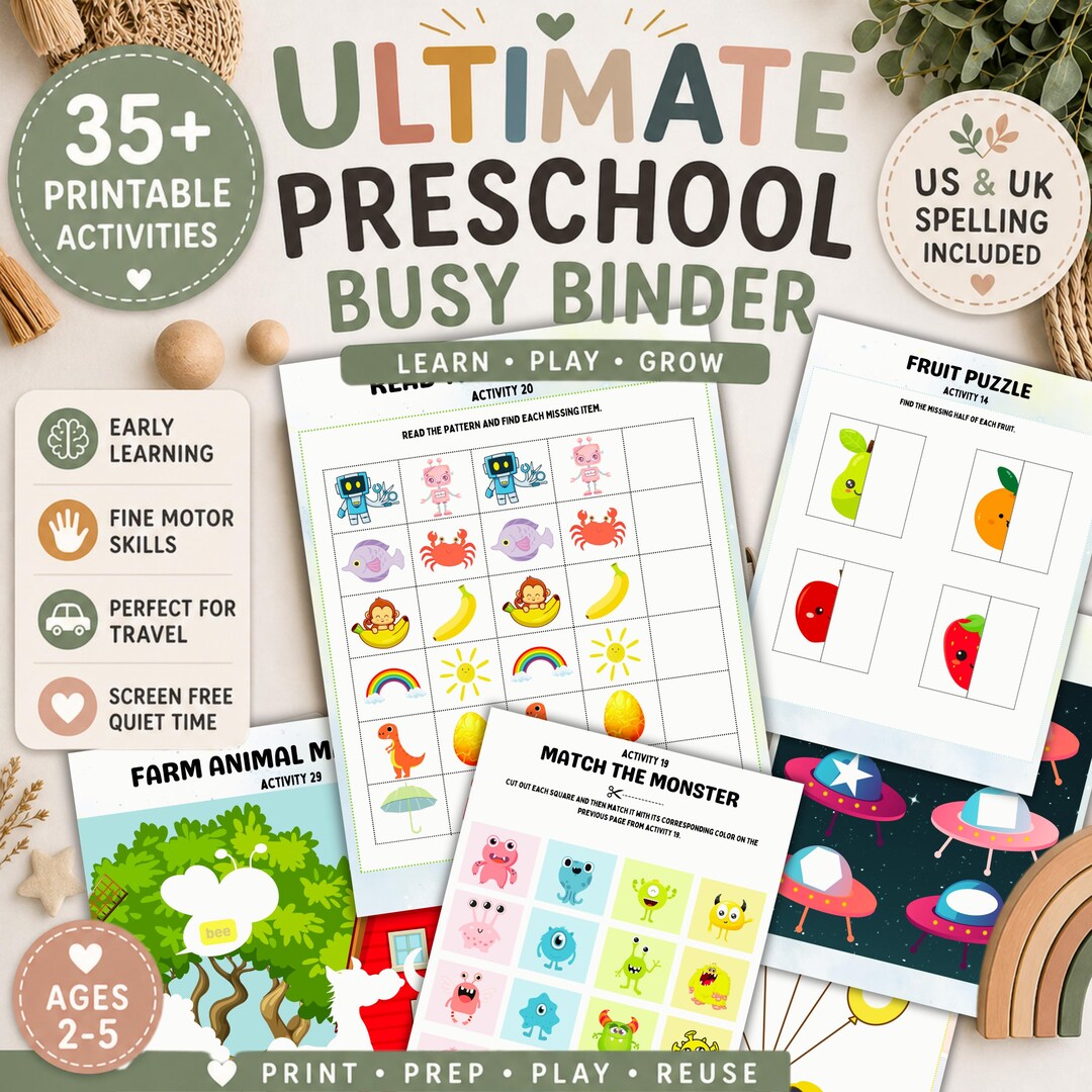 Ultimate Preschool Busy Binder Printable, Toddler Quiet Book Activities ...