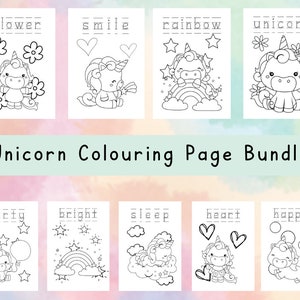 Unicorn Themed Kids Colouring Pages Mythical Creature Writing Practice ...