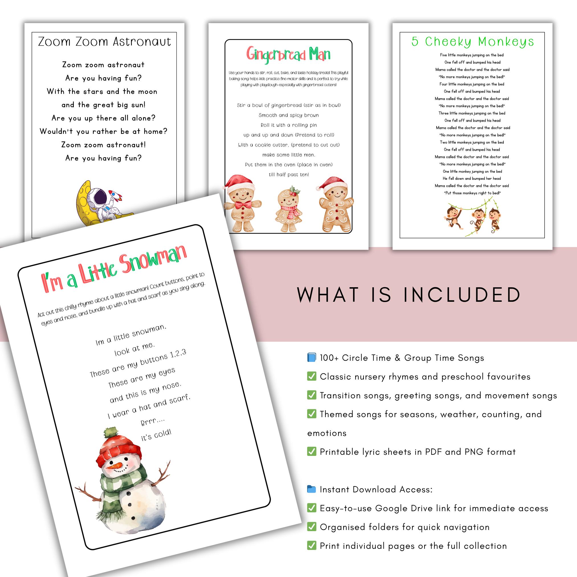 Circle Time Songs Bundle | 100+ Preschool & Group Time Lyrics ...